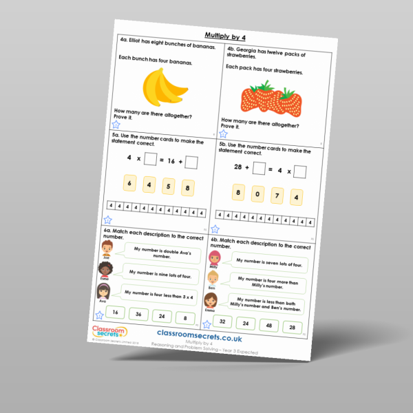 Year 3 Multiply By 4 Reasoning And Problem Solving Resource | Classroom ...