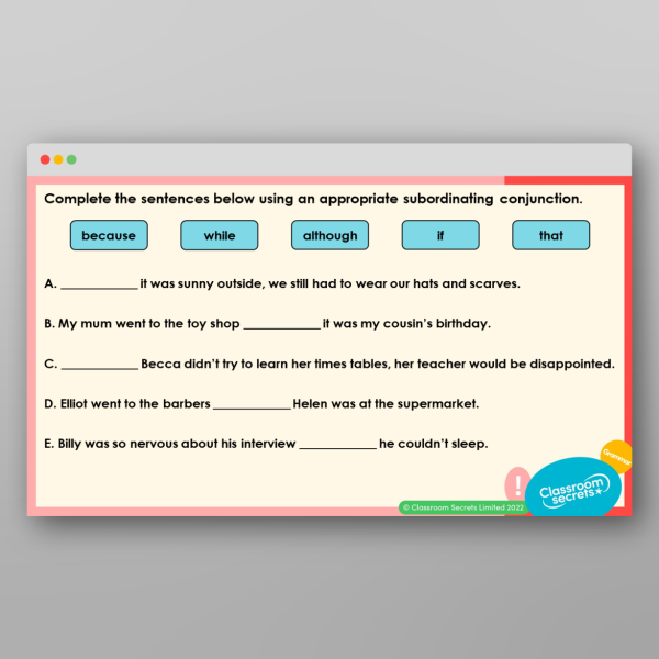 Year 4 Consolidating Subordinating Conjunctions Teaching Ppt Resource ...