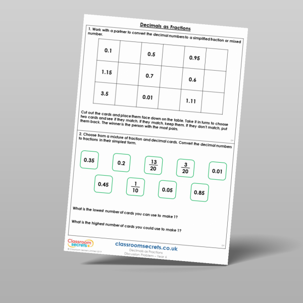 Year 6 Decimals As Fractions Discussion Problem Resource | Classroom ...