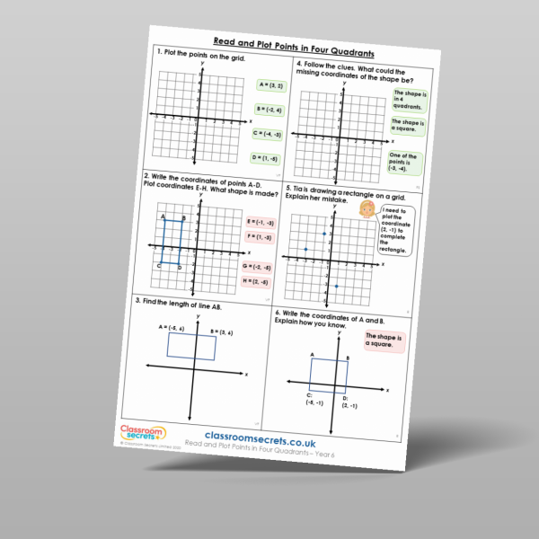 Year 6 Read And Plot Points In Four Quadrants Mixed Activity Resource | Classroom Secrets