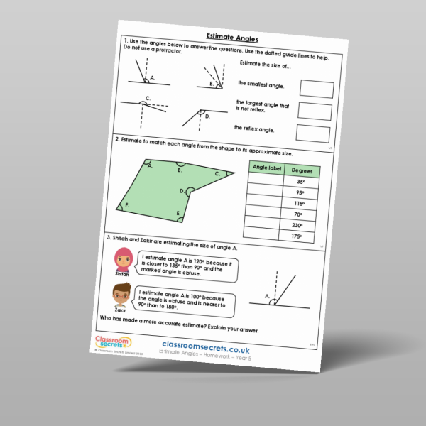 Year 5 Estimate Angles Homework Resource | Classroom Secrets Year 5 Estimate Angles Homework Resource | Classroom Secrets