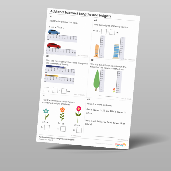 Year 2 Add And Subtract Lengths And Heights Fluency Matrix Resource ...