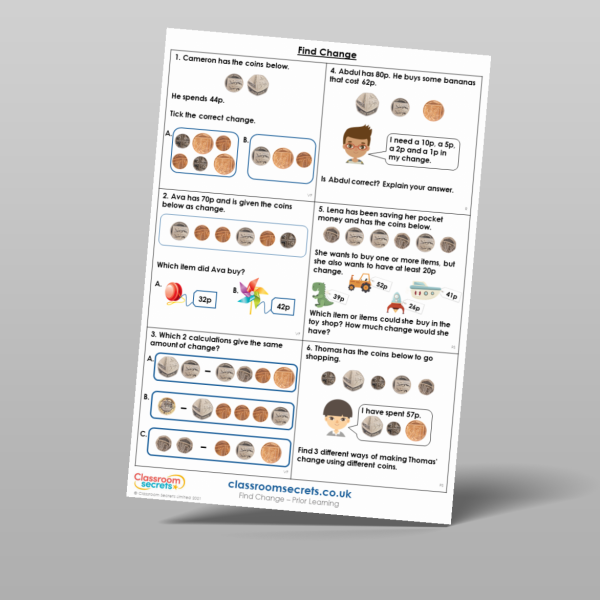 Year 3 Find Change Prior Learning Resource | Classroom Secrets