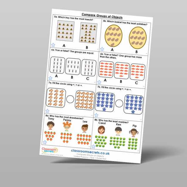 Year 1 Compare Groups Of Objects Varied Fluency Resource | Classroom ...