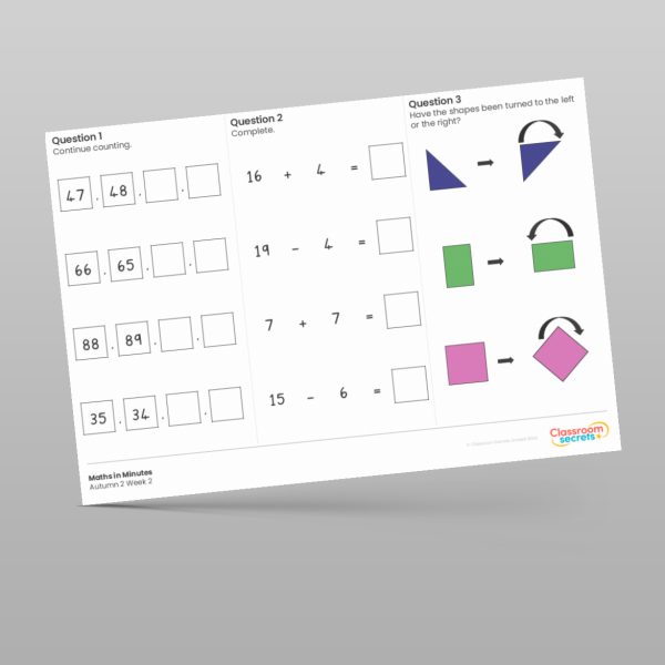 Year 1 Autumn Week 8 Maths In Minutes Resource | Classroom Secrets