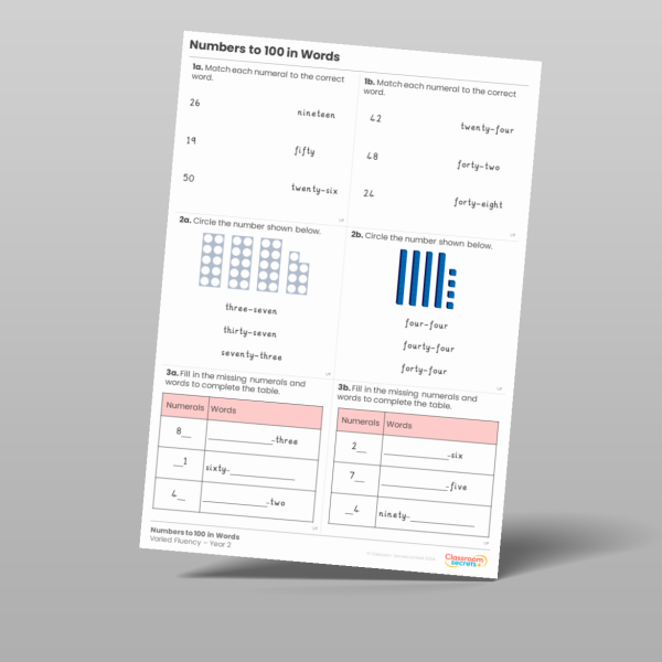 Year 2 Numbers To 100 In Words Varied Fluency Resource | Classroom Secrets
