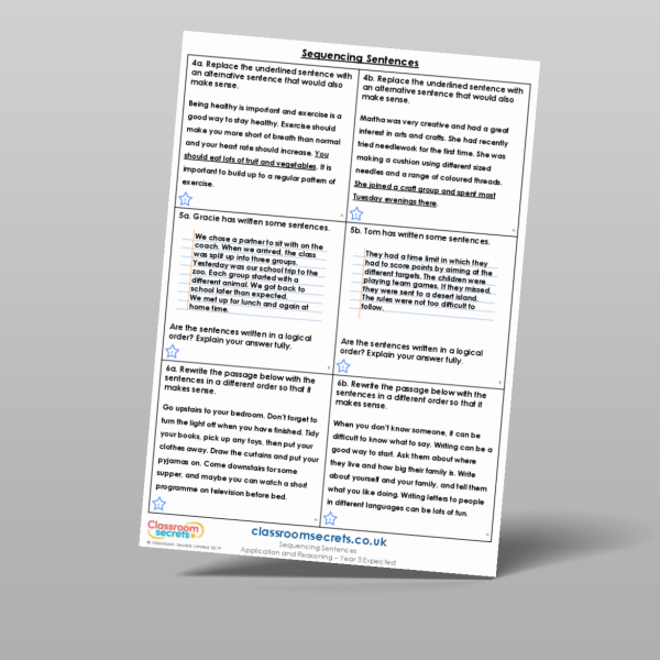 Year 3 Sequencing Sentences Application And Reasoning Resource ...