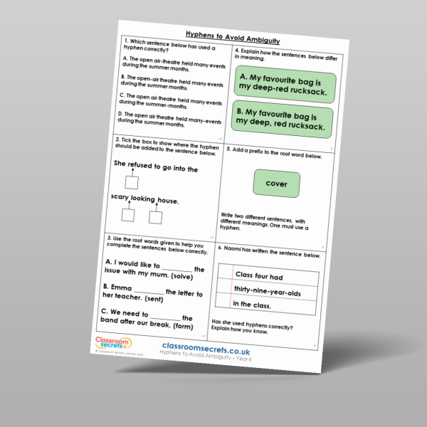 Year 6 Hyphens To Avoid Ambiguity Mixed Activity Resource | Classroom ...