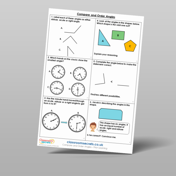 Year 4 Compare And Order Angles Prior Learning Activity Resource ...