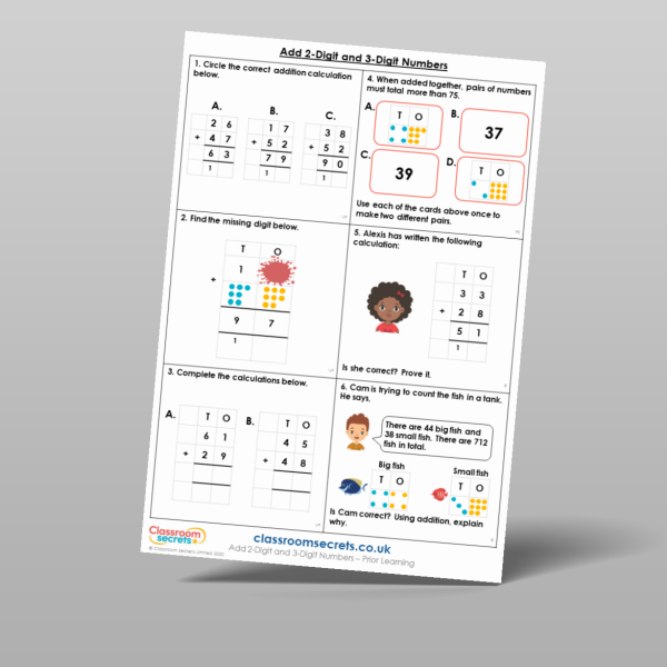 Year 3 Add 2 Digit And 3 Digit Numbers Prior Learning Resource ...