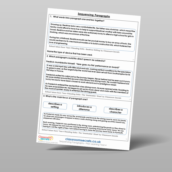 Year 4 Sequencing Paragraphs Prior Learning Resource | Classroom Secrets