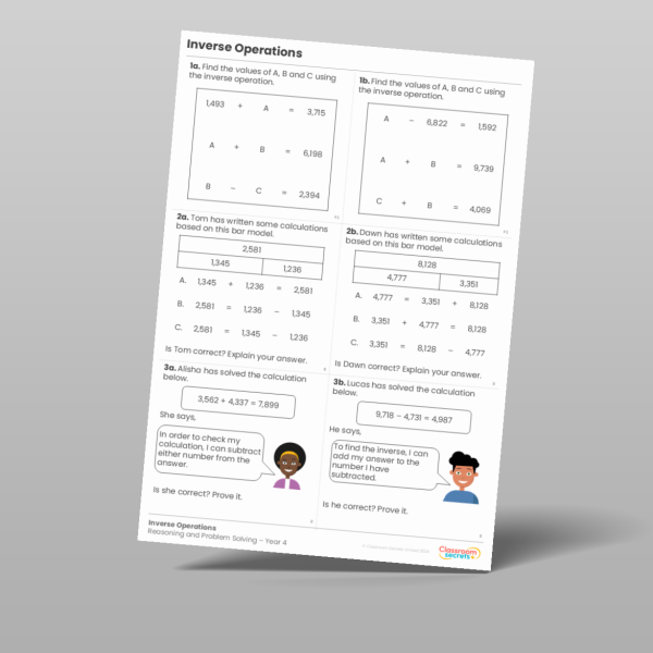 Year 4 Inverse Operations Reasoning And Problem Solving Resource ...