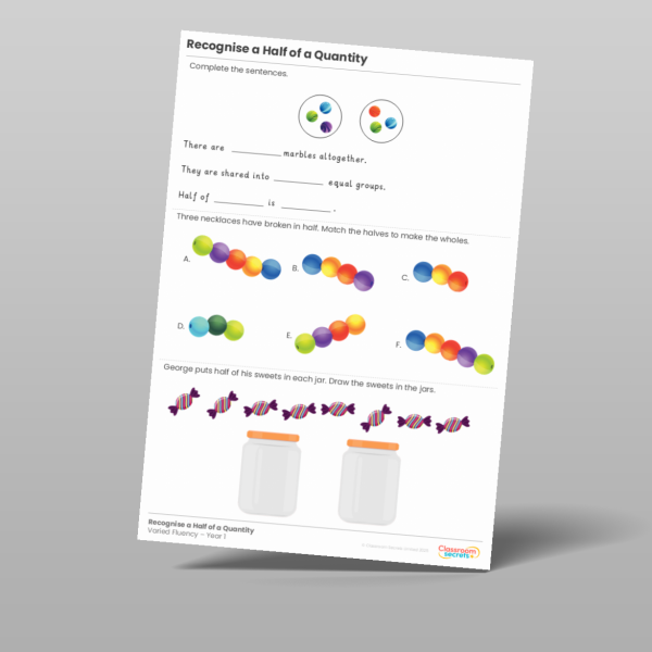 Year 1 Recognise A Half Of A Quantity Varied Fluency 2 Resource ...