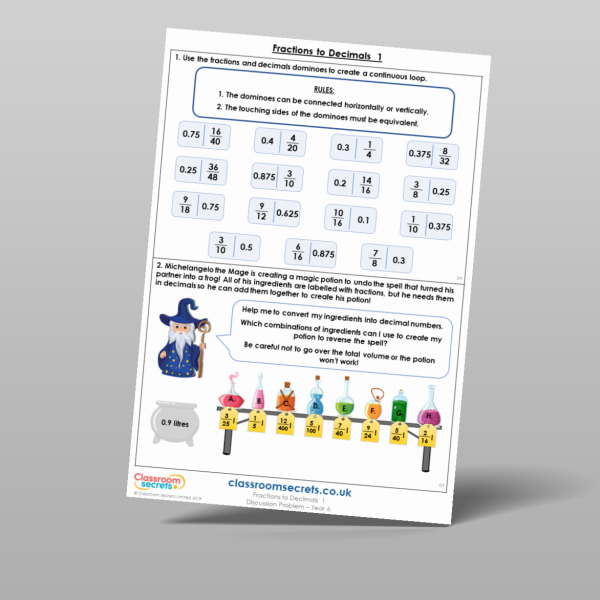 Year 6 Fractions To Decimals 1 Discussion Problem Resource | Classroom ...
