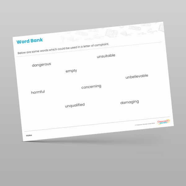 Year 6 Holes Writing Unit Word Bank Resource | Classroom Secrets