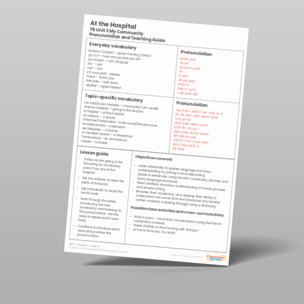 Year 6 At The Hospital Pronunciation Guide Resource | Classroom Secrets