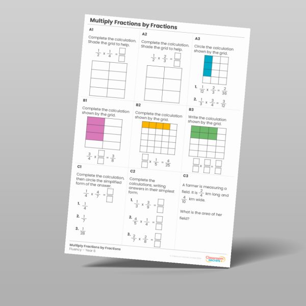 Multiply Fractions by Fractions Fluency Matrix Resource | Classroom Secrets