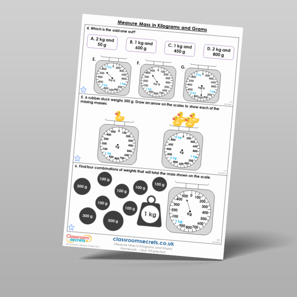 Year 3 Measure Mass In Kilograms And Grams Homework Resource ...