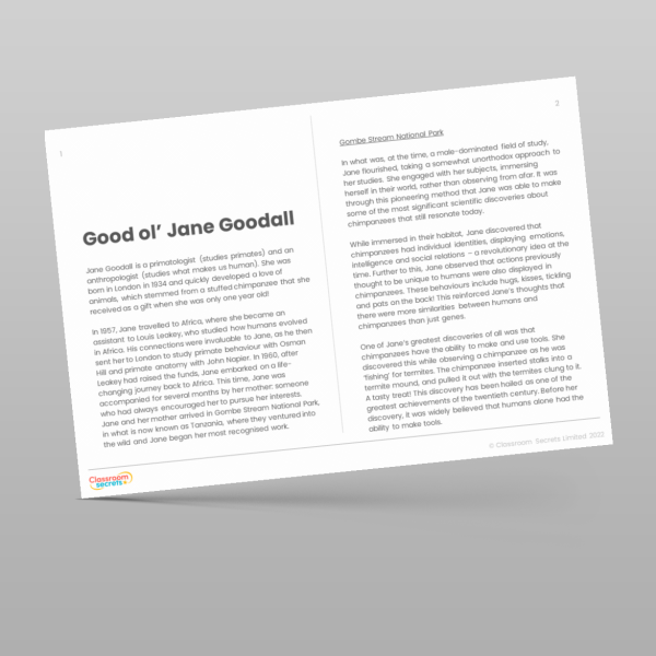 Year 5 Reading Skills Good Ol Jane Goodall Resource | Classroom Secrets