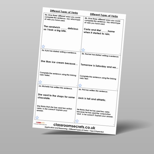 Year 2 Different Types Of Verbs Application And Reasoning Resource ...