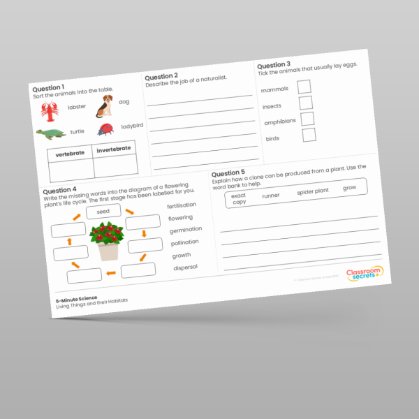Year 5 Living Things And Their Habitats 5 Minute Science Resource ...