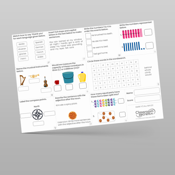 Year 3 Early Morning Work Autumn Week 4 Resource | Classroom Secrets