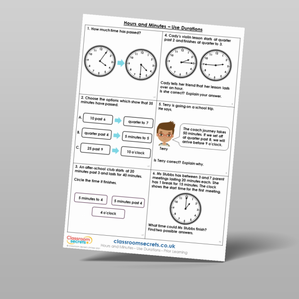 Year 3 Hours And Minutes Use Durations Prior Learning Resource ...