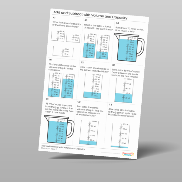 Year 2 Add And Subtract With Volume And Capacity Fluency Matrix ...
