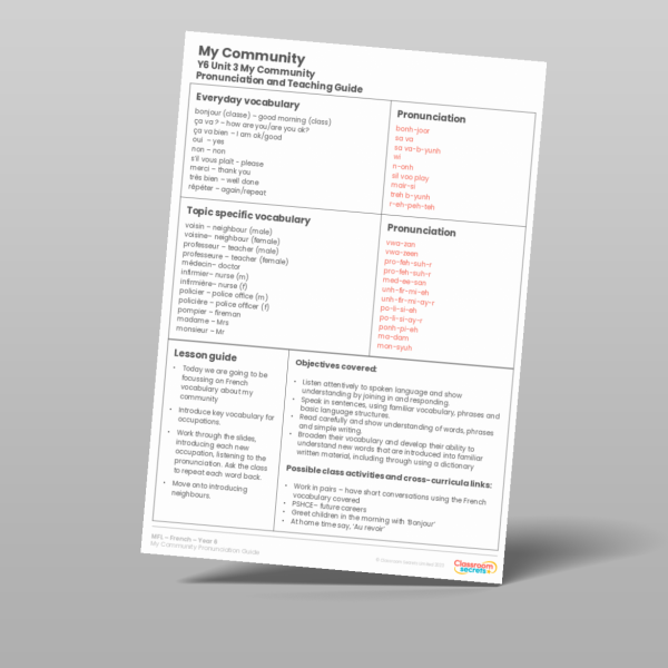 Year 6 My Community Pronunciation Guide Resource | Classroom Secrets