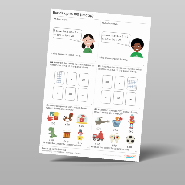 Year 2 Bonds Up To 100 Recap Reasoning And Problem Solving Resource Classroom Secrets