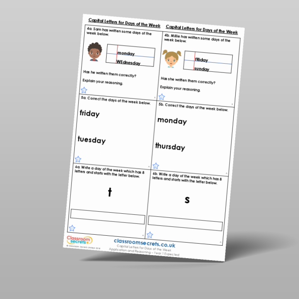 Year 1 Capital Letters For Days Of The Week Application And Reasoning ...