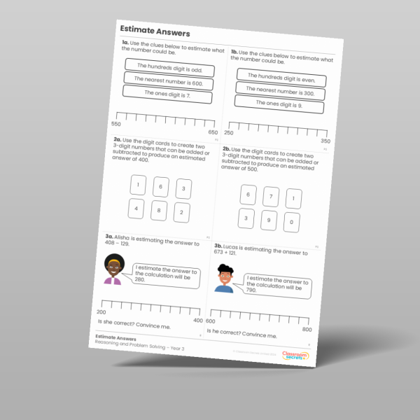 Year 3 Estimate Answers Reasoning And Problem Solving 2 Resource | Classroom Secrets