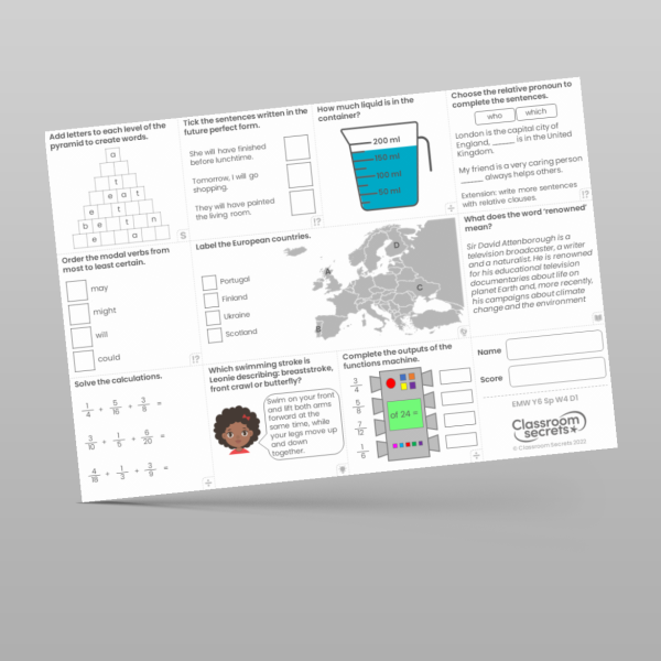 Year 6 Early Morning Work Autumn Week 4 Resource | Classroom Secrets