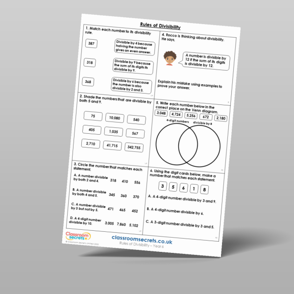 Year 6 Rules Of Divisibility Mixed Activity Resource | Classroom Secrets