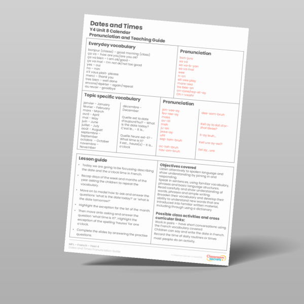 Year 4 French Dates And Times Pronunciation Guide Resource | Classroom ...