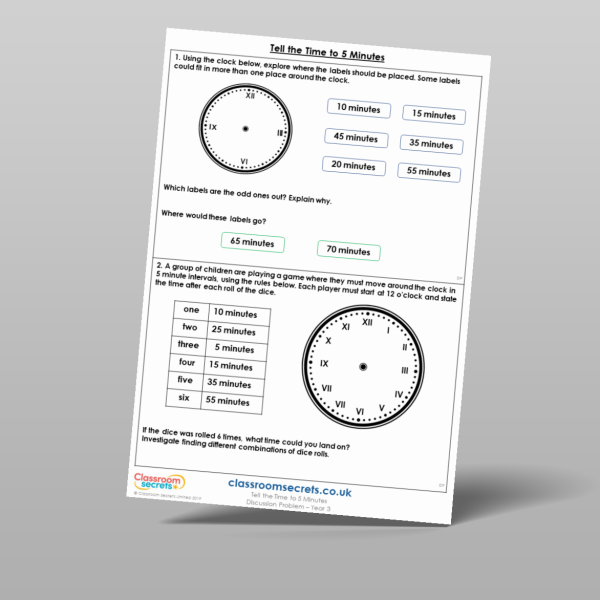 Year 3 Tell The Time To 5 Minutes Discussion Problem Resource ...
