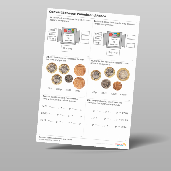 Year 4 Convert Between Pounds And Pence Varied Fluency 2 Resource ...