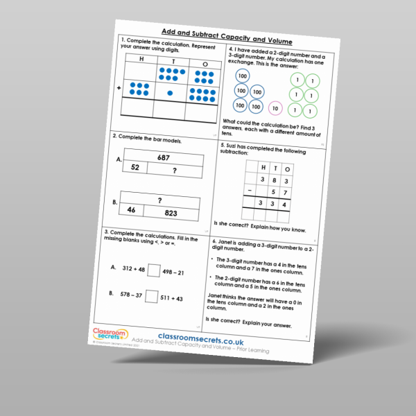 Year 3 Add And Subtract Capacity And Volume Prior Learning Resource | Classroom Secrets