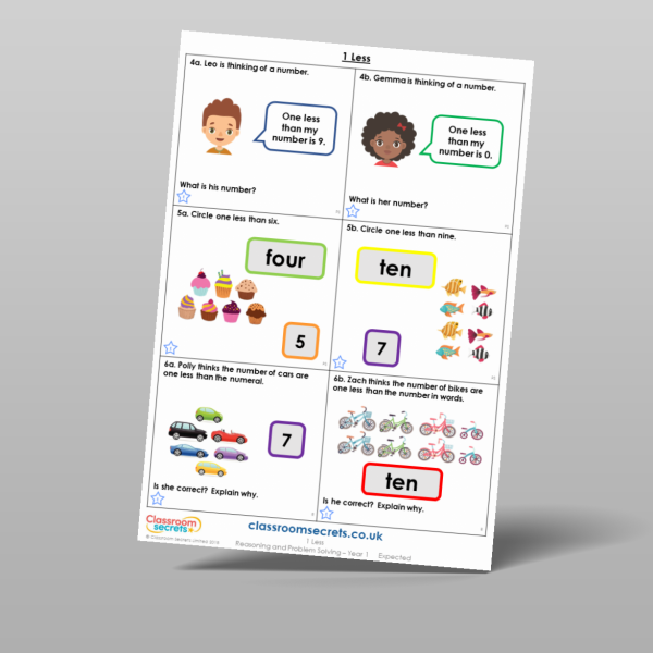 Year 1 1 Less Reasoning And Problem Solving Resource | Classroom Secrets