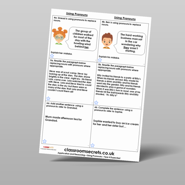 Year 4 Using Pronouns Application And Reasoning Resource Classroom Secrets