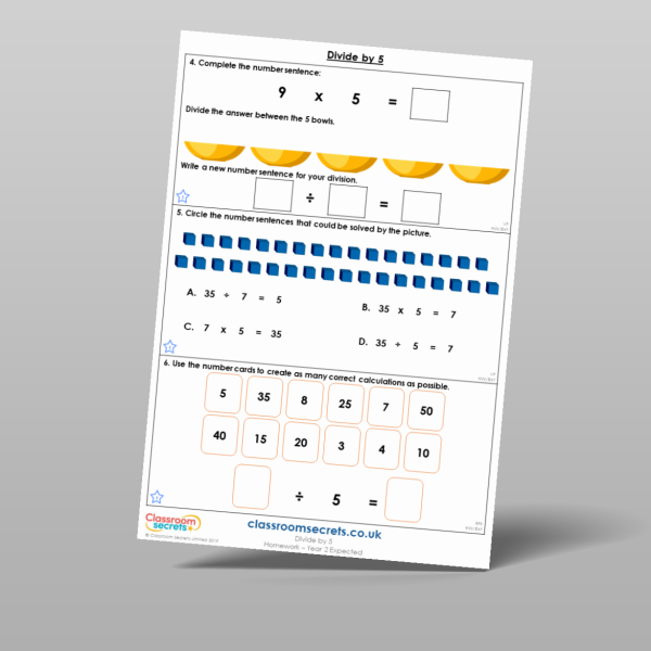 Year 2 Divide By 5 Homework Resource | Classroom Secrets