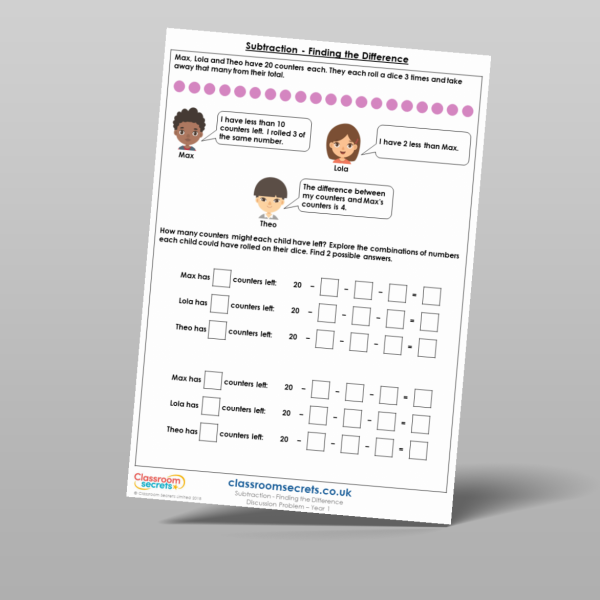 Year 1 Subtraction Finding The Difference Discussion Problem Resource ...