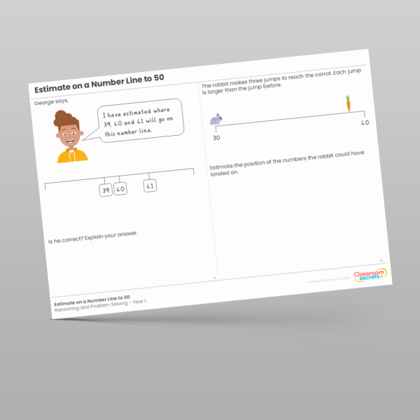 Year 1 Estimate On A Number Line To 50 Reasoning And Problem Solving 2 ...