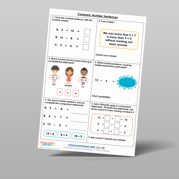 Year 2 Compare Number Sentences Prior Learning Resource | Classroom Secrets