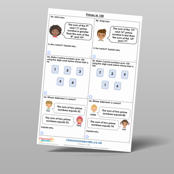 Year 6 Primes To 100 Reasoning And Problem Solving Resource Classroom Secrets 
