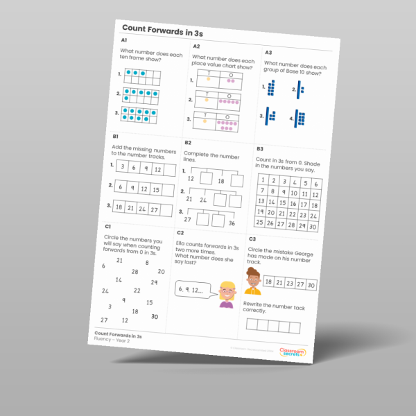 Year 2 Count Forwards In 3s Fluency Matrix Resource | Classroom Secrets