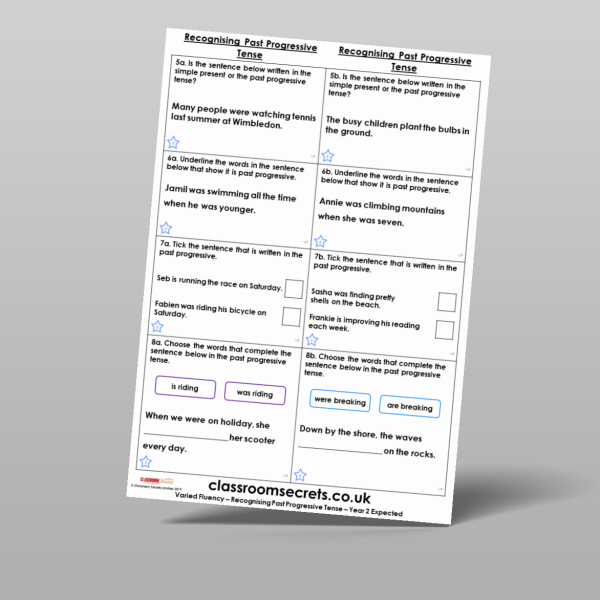 Year 2 Past Progressive Tense Varied Fluency Resource | Classroom Secrets