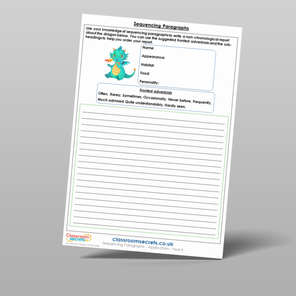 Year 4 Sequencing Paragraphs Application Resource | Classroom Secrets