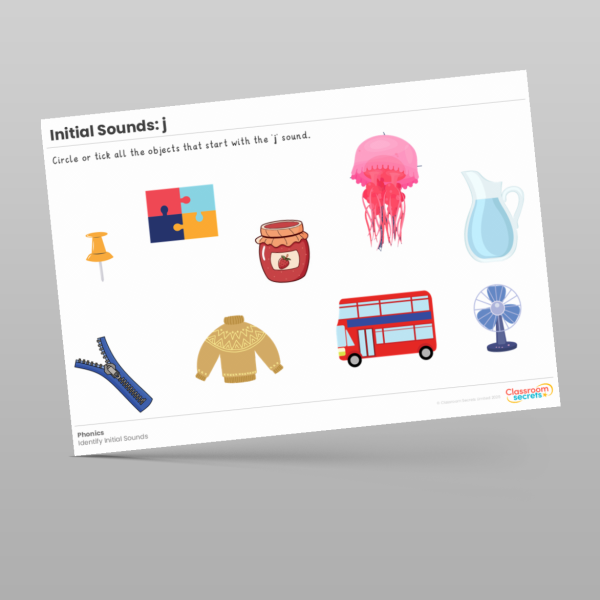 Eyfs Initial Sounds Worksheet J Resource | Classroom Secrets