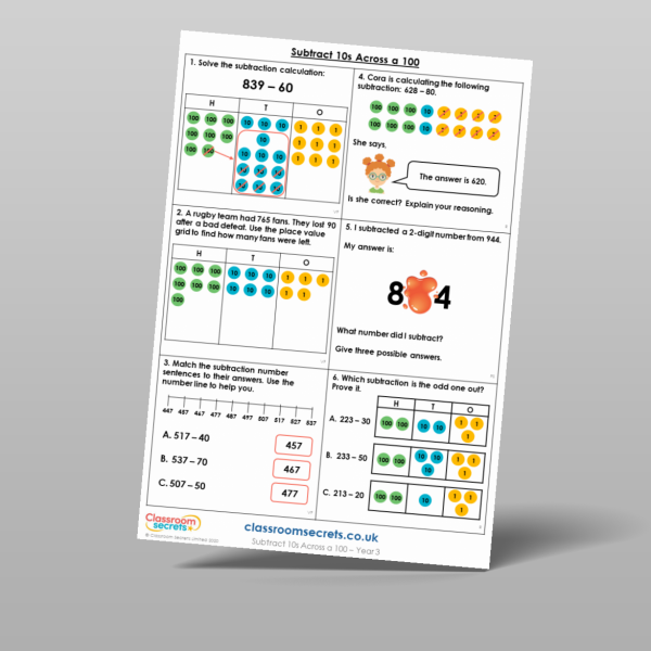 Year 3 Subtract 10s Across A 100 Mixed Activity Resource | Classroom ...